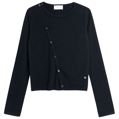 长袖开山圆领羊绒衫女