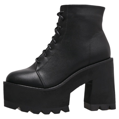 交叉绑带侧拉链原宿厚底高跟短靴