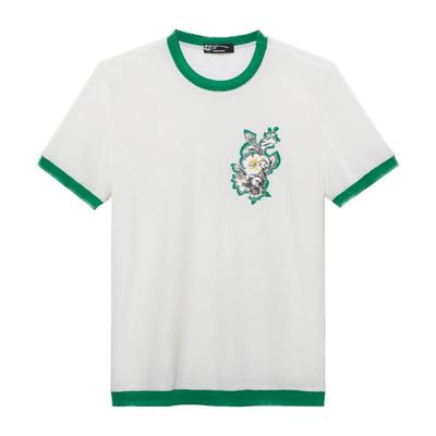 AMK夏季拼接感绣花圆领短袖T恤