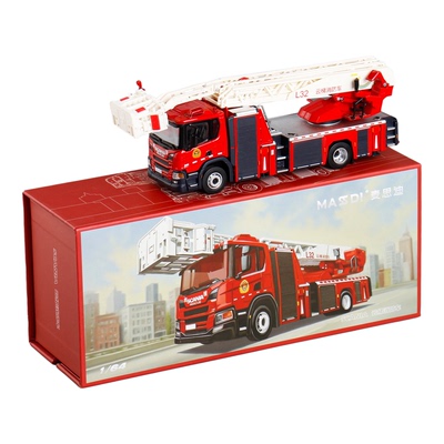 斯堪尼亚消防单排座云梯车模型车