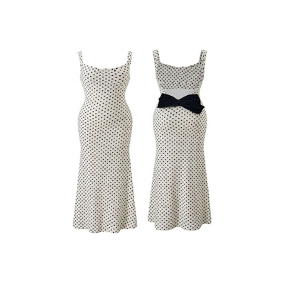 法式复古新款高级波点连衣裙女秋季时尚轻奢方领收腰气质名媛长裙