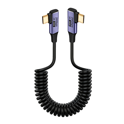 双头Typec数据线弹簧伸缩柔软全功能侧弯PD240W快充20G高速4K高清USB3.2Gen2电脑手机显示器CTOC一线通投屏线