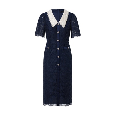 商场同款时尚黑色短袖蕾丝长裙