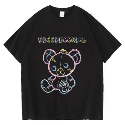BECCBECCGIRL夏季新款彩色涂鸦小熊T恤纯棉宽松下衣消失半袖短袖