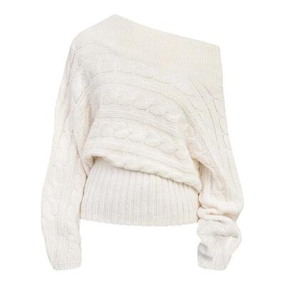 斜肩氛围套头毛衣套装