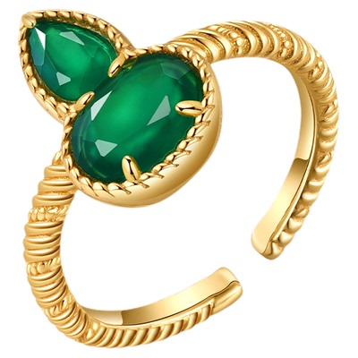 曼古银宝葫芦绿玛瑙开口戒指
