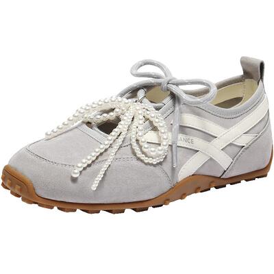 百丽芭蕾风双鞋带德训鞋女夏季新款珍珠网面透气休闲鞋子D8K1DBQ5