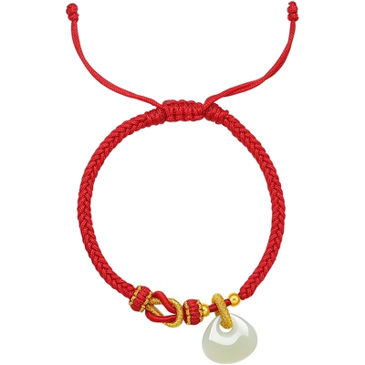 周六福金镶玉和田青玉锁包手绳