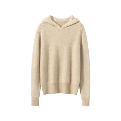 秋冬新款极简风100%纯山羊绒连帽女宽松套头针织帽衫百搭加厚卫衣