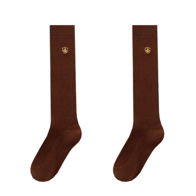 刺绣精梳棉双针竖条及膝袜小腿袜