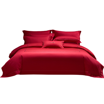 MINE/寐红色婚庆八件套纯棉全棉高级结婚床品缎纹被套 Love story