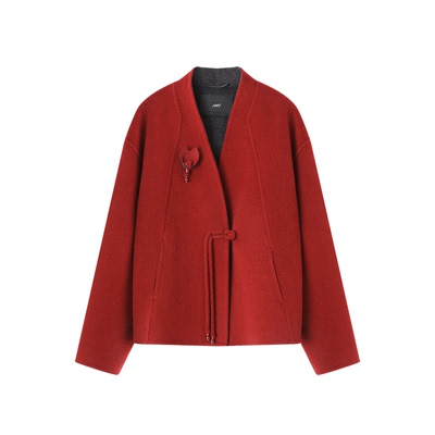 XWI欣未新中式国风双面呢羊毛大衣女冬新年战袍红色订婚毛呢外套