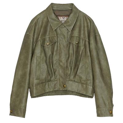 谜底皮衣女士秋新品率性时尚宽松翻领气质短款外套243MW1092