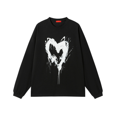 颜安同款 INXX水墨爱心印花长袖T恤男宽松美式中性风休闲上衣女潮