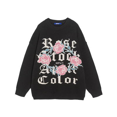 GOLFCROSS针织圆领玫瑰绣花毛衣