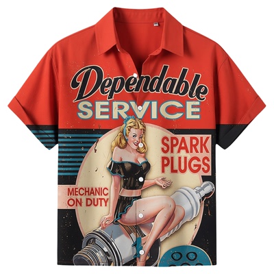 3D printed open collar button down shirt3D印花开襟系扣衬衣男