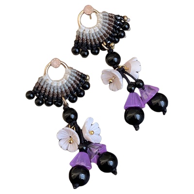 花朵流苏长款耳环复古古风国风