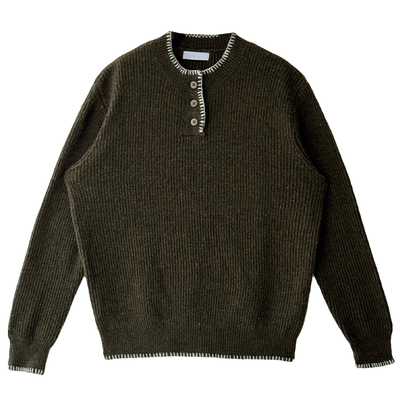 NickTian绿色亨利领毛衣针织衫