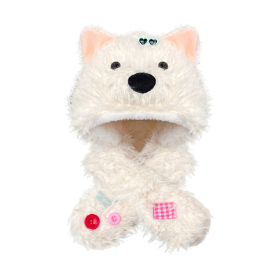 可爱小猫耳朵毛绒帽子围巾一体