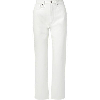 AGOLDE春夏女复古柔滑白色皮革混纺直筒裤