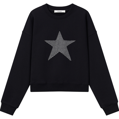 黑色薄绒星星贴布短款卫衣