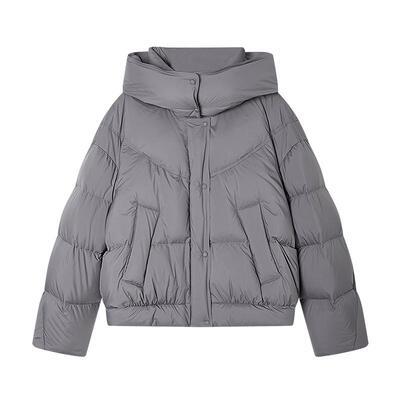 PIT灰色连帽保暖羽绒服女鸭绒短款外套百搭外套