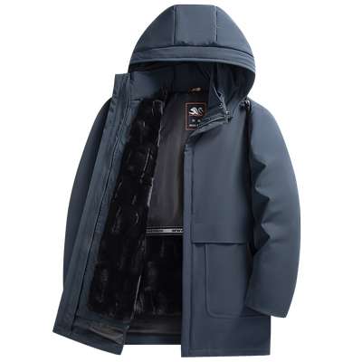 老人头高定中长款羽绒服鹅绒服