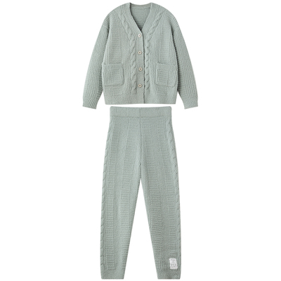 imummy半边绒抗静电家居服套装冬季保暖毛衣外套