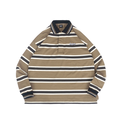 秋冬复古撞色条纹长袖POLO衫翻领