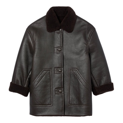 SANDRO羊毛革毛领皮衣外套