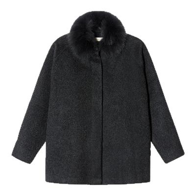 PSALTER诗篇可拆卸狐狸毛领A摆斗篷式毛呢大衣女外套冬款