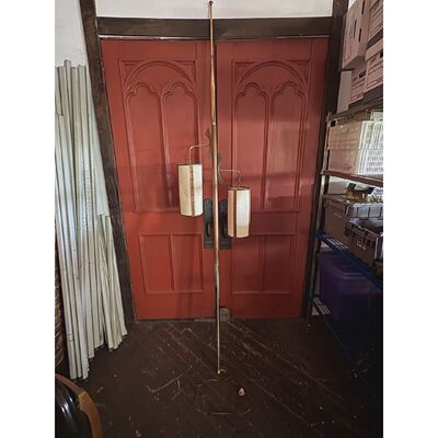 MCM tension pole lamp 2 shades  Cream Gold Brown 92103 woodb