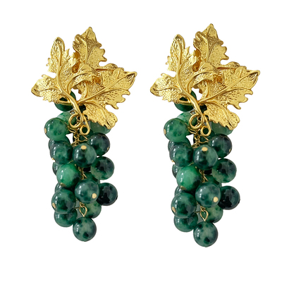 GGXR 复古油画风重工葡萄庄园耳环无耳洞耳夹浪漫法式高级感耳饰