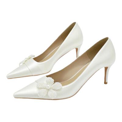 白色法式婚鞋主婚纱礼服鞋
