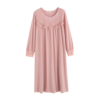 莫代尔棉长袖蕾丝花边睡衣套装