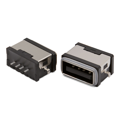 USB2.0防水母座AF180度立式直插沉板母座带防水圈IPX7防水