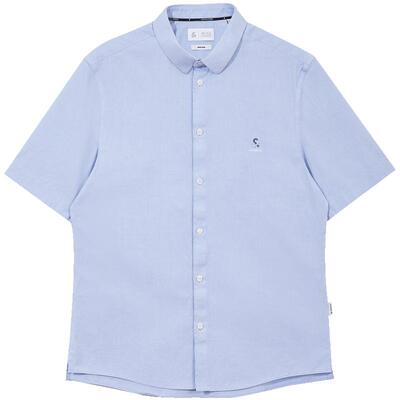 [零压衬衫]杰克琼斯男装2025年秋免烫短袖衬衫纯色刺绣衬衣易打理