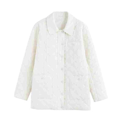 31482 复古时尚菱格翻领棉服保暖百搭外套女1700