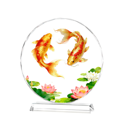 九鱼聚财水晶摆件招财金鱼转运锦鲤客厅玄关装饰品办公室桌面摆台