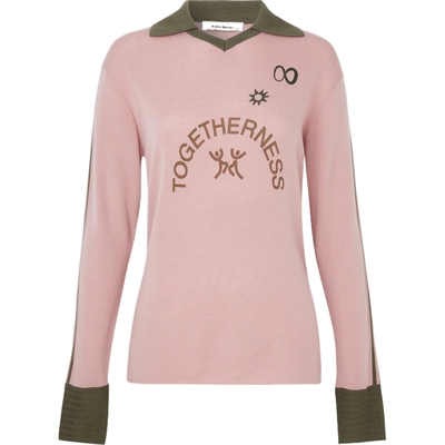 【季末折扣】Wales Bonner 秋冬女刺绣植绒撞色羊毛针织Polo衫