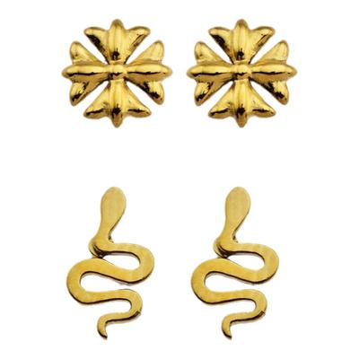 可爱小蛇花纹耳钉钛钢18k镀金