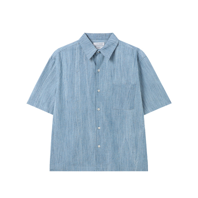 WHIMNOTION 26SS「汉麻闪电牛仔」水洗口袋短袖衬衫简约休闲上衣