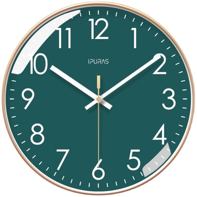 静音6027钟表挂钟客厅经典钟表墨绿时钟挂表挂墙超静音扫秒石英钟