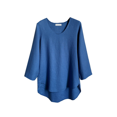 韩国U领亚麻七分袖显瘦女衬衫
