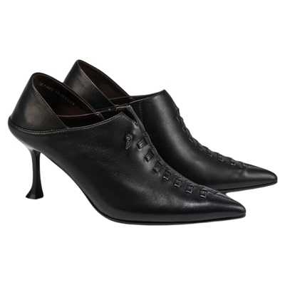 fed深口单鞋女秋季新款女靴黑色真皮踝靴高跟短靴女款S0820-YA729