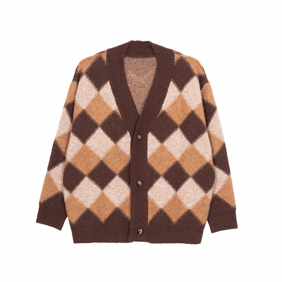 Holocene菱格长袖开衫毛衣男