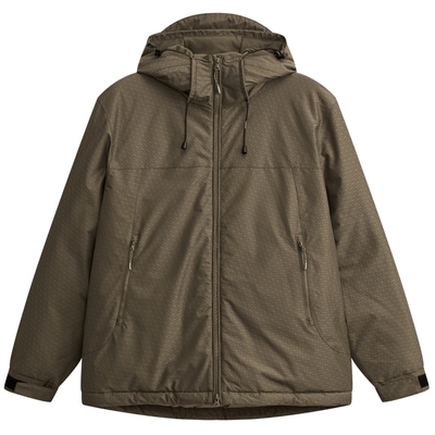 MODE COMMUTER| MC几何提花梭织轻微防风防泼水连帽短款羽绒服