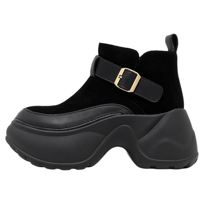 【孟子义同款】LeeCooper厚底短靴女2025新款复古设计感黑色靴子