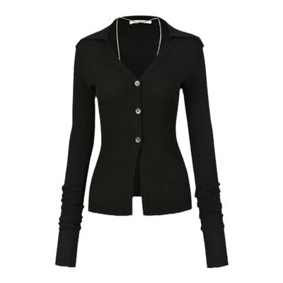 CNLEEWEIV领毛织坑条纽扣开衫