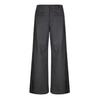 黑色宽松显瘦直筒长裤